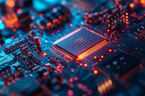 A Detailed Closeup View Of A Modern Microchip Featuring Advanced Circuitry Elements And Design