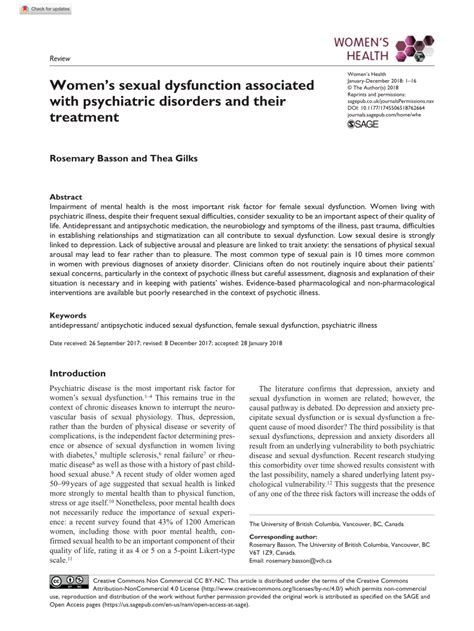 Pdf Womens Sexual Dysfunction Associated With Psychiatric Disorders