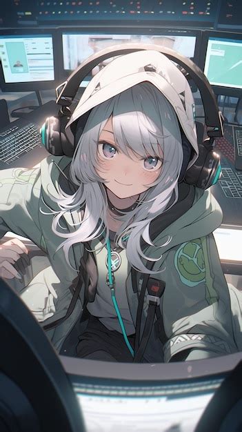 Premium Photo Anime Girl In A Space Station With A Computer And