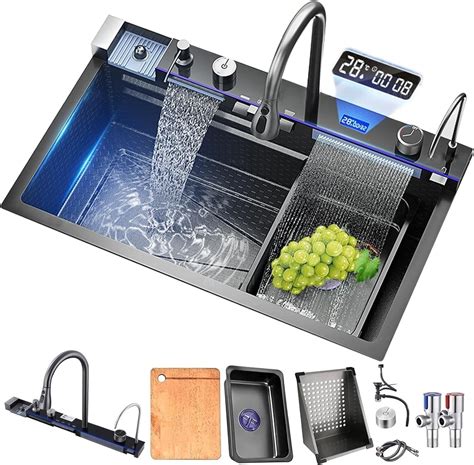 Waterfall Kitchen Sinkstainless Steel Single Bowl Digital Display