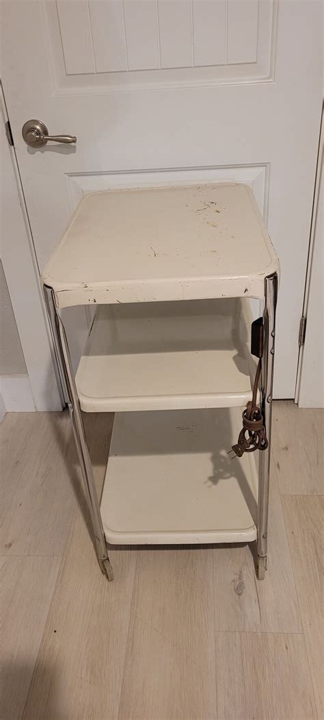 Vintage Cosco White 3 Tier Rolling Cart With Electrical Plug Vintage