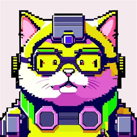 Premium Vector Vector Portrait Pixelated 8bit Cute Fat Robot Cat Wearing Glasses Smiling Broad