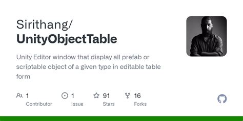 Github Sirithangunityobjecttable Unity Editor Window That Display