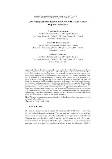 Pdf Leveraging Hybrid Recommenders With Multifaceted Implicit Feedback