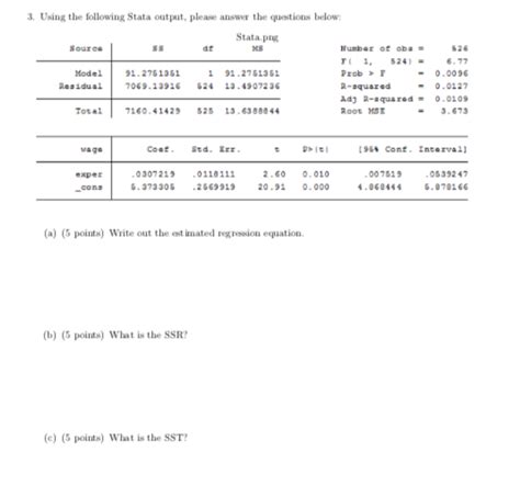 Solved 3 Using The Following Stata Output Please Answer Chegg Com
