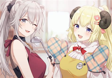 Shishiro Botan And Tsunomaki Watame Hololive Drawn By Tomari Veryberry Danbooru