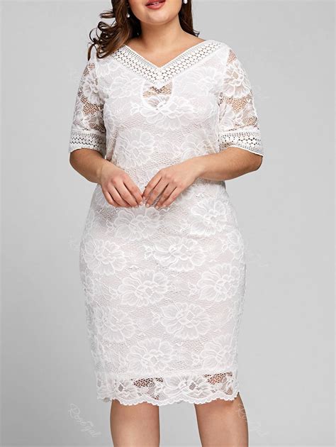 28 Off Plus Size V Neck Midi Lace Dress Rosegal