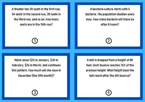 Arithmetic And Geometric Sequences24 Practice Problems Task Card Tpt