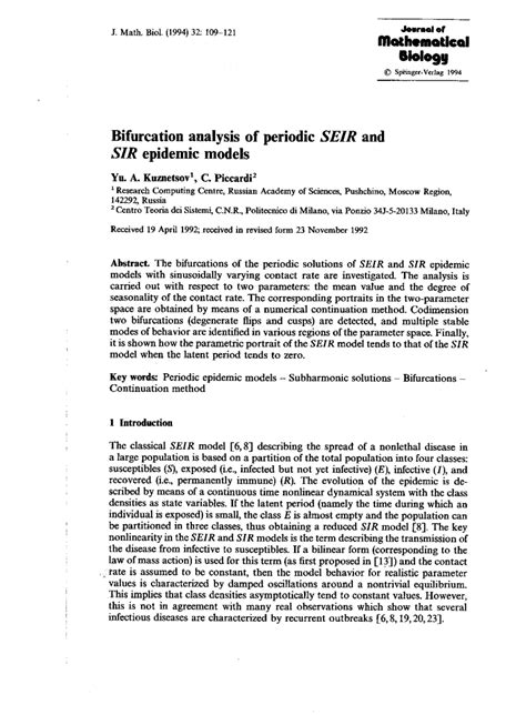 Pdf Bifurcation Analysis Of Periodic Seir And Sir Epidemic Models