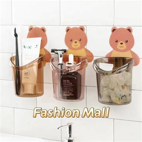 Fm100 ที่วางแปรงสีฟัน หมีน้อย ที่วางยาสีฟัน ชั้นวางของในห้องน้ำติดผนัง กล่องเก็บอุปกรณ์อาบน้ำ