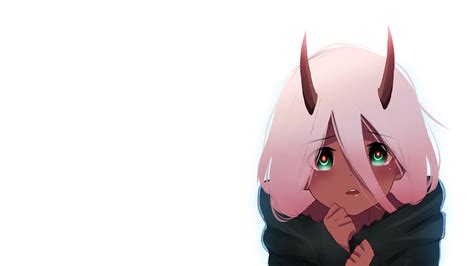 Darling In The Franxx Red Face Zero With Sharp Horn With White Background Hd Anime Wallpapers