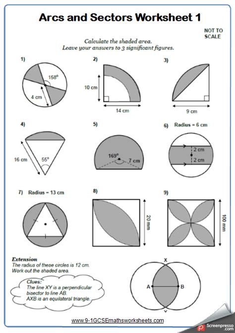 Arc Lengths And Areas Of Sectors Worksheet