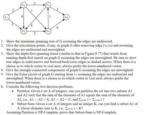 Solved 1 Show The Minimum Spanning Tree Of G Assuming The Edges Are Undirected 2 Give The