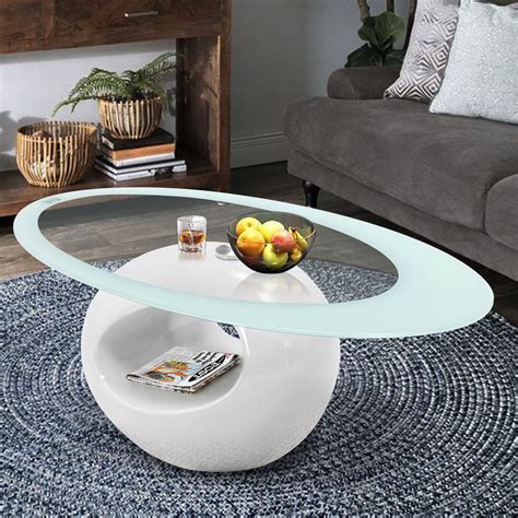 Cosvalve Modern Oval Tempered Glass Top Coffee Table For Living Room