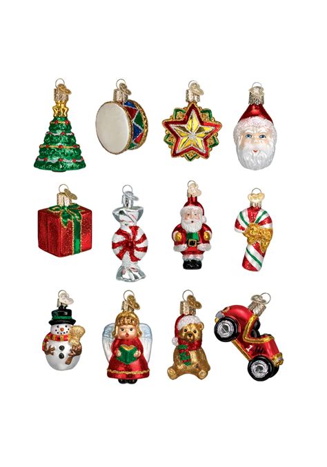 12 Pc Miniature Christmas Glass Ornament Set