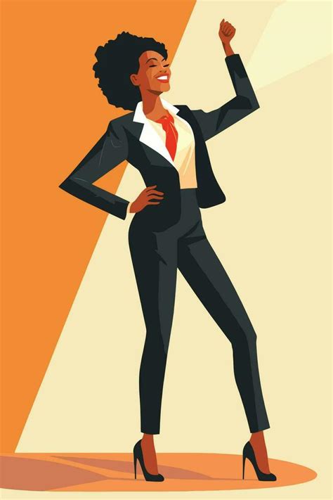 Minimalist Vector Illustration Of A Confident Black Woman In A Business