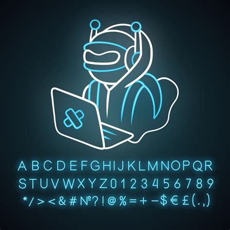 Hacker Bot Neon Light Icon Virus Robot Cyber Pirate Attack Crime