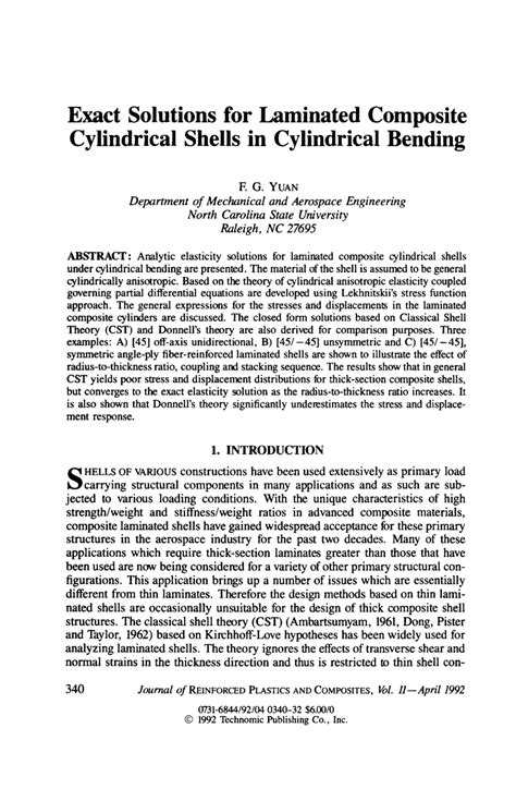 Pdf Exact Solutions For Laminated Composite Cylindrical Shells In Cylindrical Bending