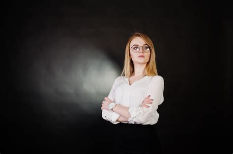 Free Photo Studio Portrait Of Blonde Businesswoman In Glasses White