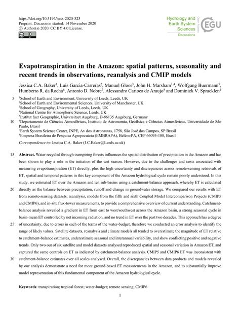 Pdf Evapotranspiration In The Amazon Spatial Patterns Seasonality And Recent Trends In