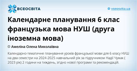 Календарне планування 6 клас французька мова НУШ друга іноземна мова Французька мова
