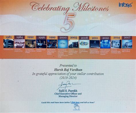 Harsh Raj Vardhan On Linkedin Workanniversary Infosys Milestone
