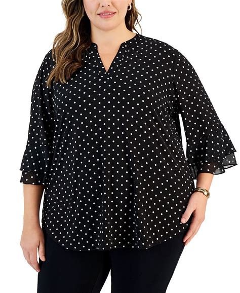 Kasper Plus Size Dot Print Flutter Sleeve Blouse Macys