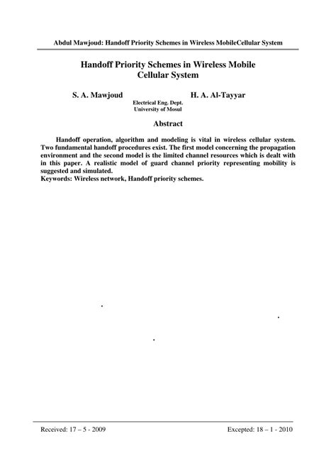 Pdf Handoff Priority Schemes In Wireless Mobile Cellular System