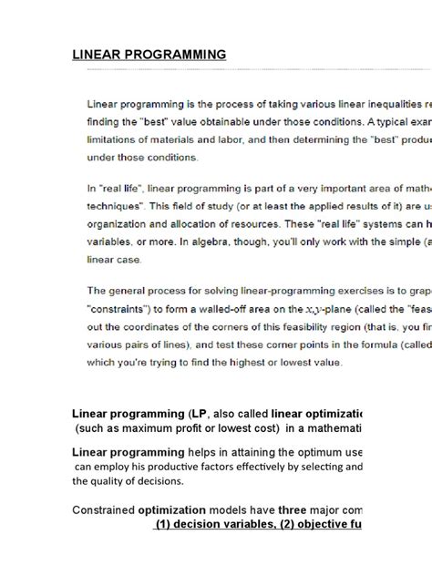 Linear Programming Linear Programming Lp Also Called Linear
