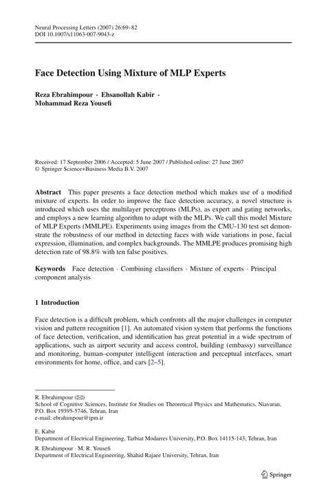 Pdf Face Detection Using Mixture Of Mlp Experts