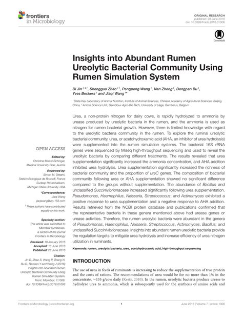 Pdf Insights Into Abundant Rumen Ureolytic Bacterial Community Using Rumen Simulation System