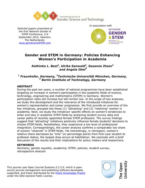 Pdf Gender And Stem In Germany Policies Enhancing Womens
