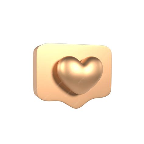 핀 비행에 알림 아이콘 같은 3d 골드 현실적인 렌더링 심장 이모티콘 사회적 연설 거품 프리미엄 사진