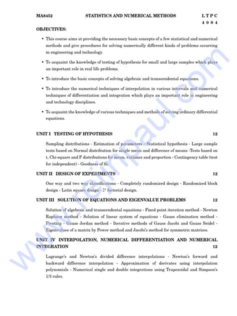 Statistics And Numerical Methods Notes Pdf Statistical Hypothesis Testing Statistical