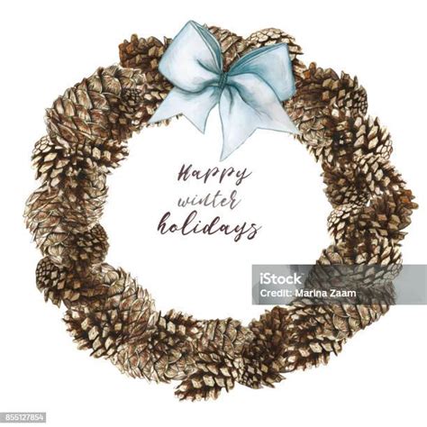 크리스마스 화 환의 그리기 수채화 흰색 배경에 새 해와 크리스마스 장식 소나무 삼나무와 전나무 나무의 콘의 만든 0명에 대한 스톡 벡터 아트 및 기타 이미지 Istock