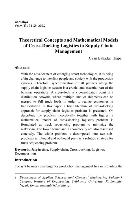 Pdf Theoretical Concepts And Mathematical Models Of Cross Docking