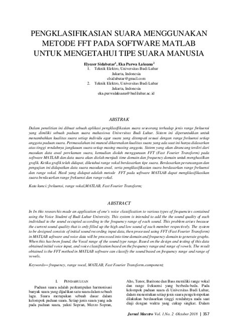 Pdf Pengklasifikasian Suara Menggunakan Metode Fft Pada Software