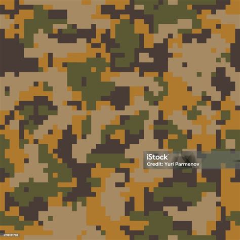 디지털 군사 위장 완벽 한 카모 패턴 하프톤 도트 배경입니다 짙은 갈색과 녹색 직물과 직물에 인쇄를 위한 추상적인 질감 벡터 0명에 대한 스톡 벡터 아트 및 기타 이미지