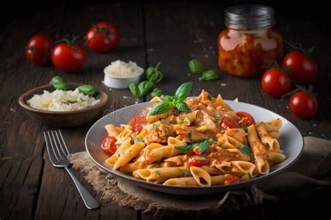 Ai Generative Creamy Penne Pasta In Spicy Tomato Sauce With Chicken