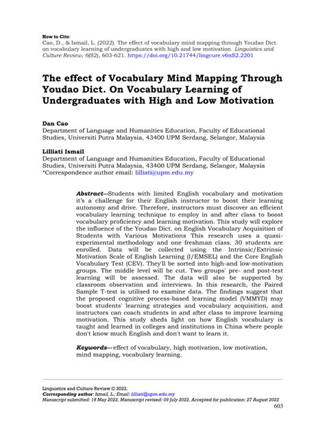 Pdf Effect Of Vocabulary Mind Mapping Through Youdao Dict On Vocabulary Learning Of
