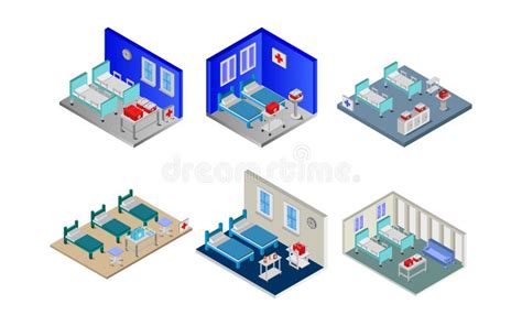 Isometric Hospital Room Vector Illustration Stock Illustration
