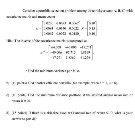 Consider A Portfolio Selection Problem Among Three