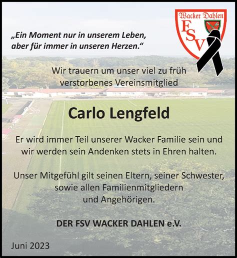 Traueranzeigen Von Carlo Lengfeld Trauer Anzeigen De