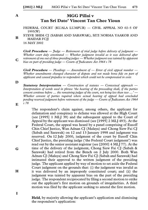 Mgg Pillai V Tan Sri Dato Vincent Tan Chee Yioun Case Summary 2002