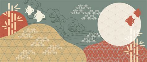 Abstract Landscape With Japanese Wave Pattern Vector Image