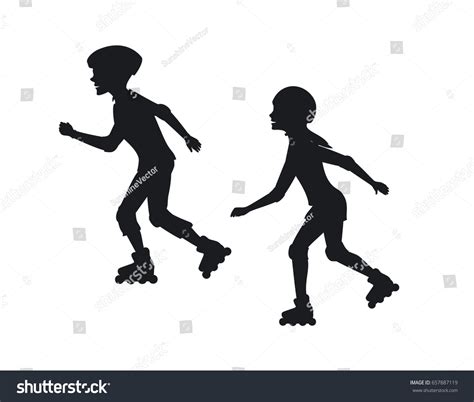 Man Woman Roller Skating Silhouettes Stock Vector Royalty Free