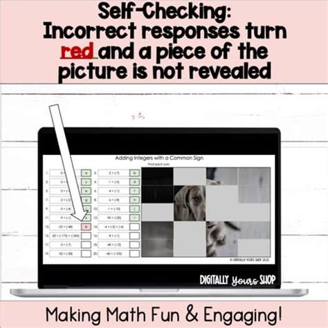 Adding Integers Same Sign Common Signs Digital Self Checking Activity