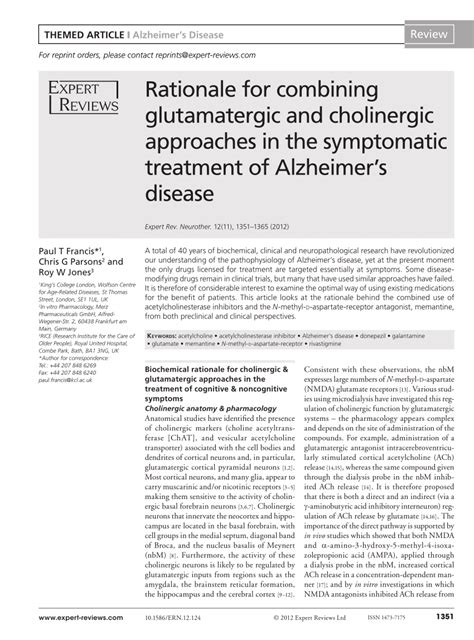 Pdf Rationale For Combining Glutamatergic And Cholinergic Approaches