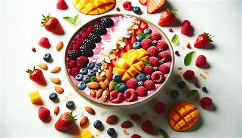 Premium Photo Colorful Berry Almond Smoothie Bowl