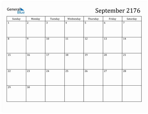 September 2176 Monthly Calendar Pdf Word Excel